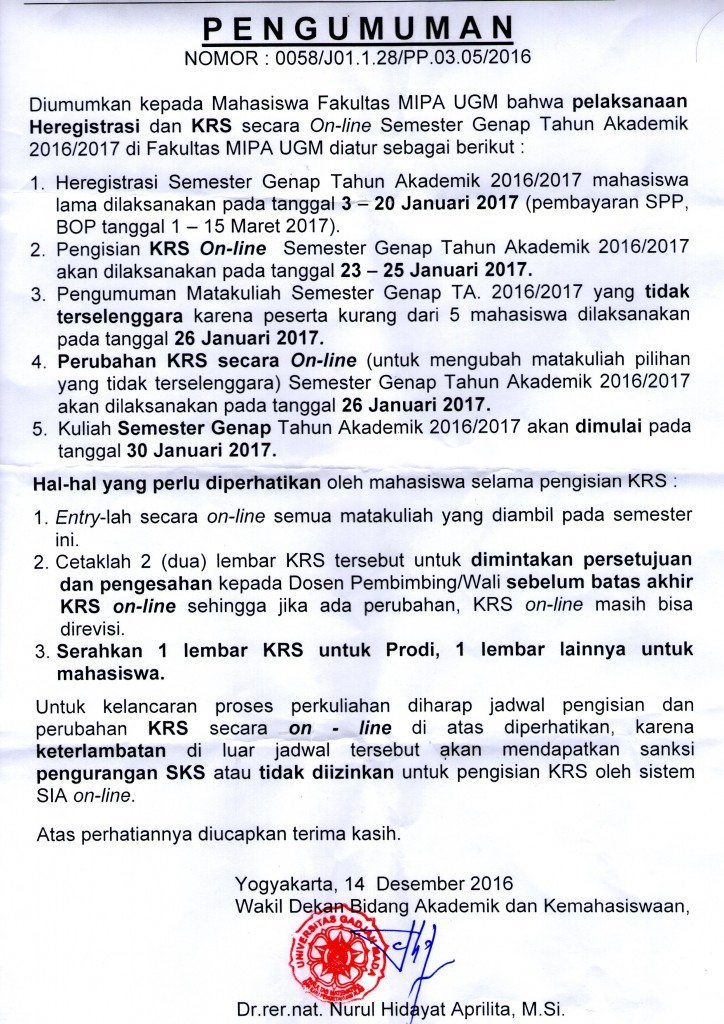 Pengumuman Pelaksanaan Heregistrasi dan KRS Online Semester Genap TA ... Pengumuman Pelaksanaan Heregistrasi dan KRS Online Semester Genap TA ...